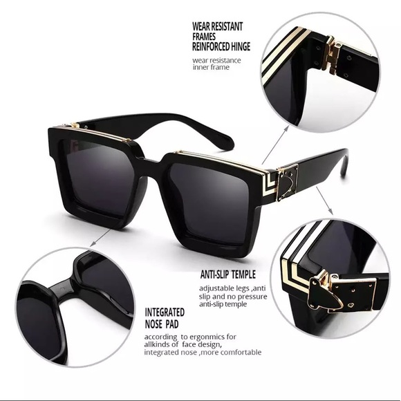 Accessories | Metallic Gold Luxury Brand Designer Square Sunglasses Men ...